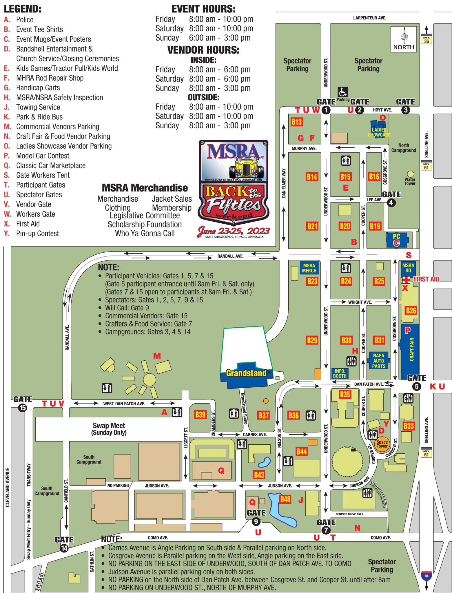 2023 Back to the 50’s Map | MSRA Back To The 50's Weekend